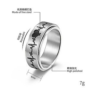 LiFashion Personalized Spinner Heartbeat Rings for Him & Her,Custom Name Date Love Engraved Wedding Band Stainless Steel ECG Fidget Ring Inspirations Stress Relief Meditation Promise Rings