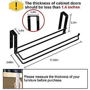 Luxsego Paper Towel Rack Under Cabinets, 1.4" Hanging & No Drilling Paper Towel Hanger for Kitchen Cabinets Bathroom, Stainless Steel, Double Support (Black)
