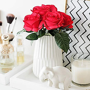 Mocoosy 12 PCS Red Rose Artificial Silk Flowers, Fake Roses with Long Stems Realistic Faux Rose Flower Bouquets for Wedding Decorations Bridal Shower Centerpieces Arrangement Party Home Table Decor