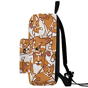 Fustylead Cute Corgi Dogs Funny Personalized Kids Backpack, Durable School Bag for Boys Girls