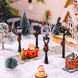 15 Pcs Christmas Figurine Village Accessories Miniature Pine Trees Snow Artificial Christmas Trees Cardinal Bare Branch Trees Streetlight Lamps Cobblestone Street Figurine for Xmas Winter (Elegant)