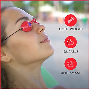 Super Sunnies UV Eye Protection, FDA Compliant Individual Tanning Bed Goggles Eyeshields, Glasses, With a Clear Case/Box (Red)