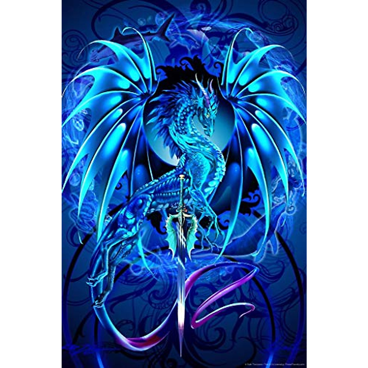 Blue Dragon Dragonsword Seablade Ruth Thompson Fantasy Poster Nina Nylander Knight Sword Cool Wall Decor Art Print Poster 24x36