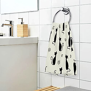 Blueangle Black Cat Shadow Silhouette Print Pure Cotton Hand Towels for Bath Decorative Guest Towels Fingertip Towels for Bathroom Spa Gym, 2-Piece, 16 x 28 inches（383）