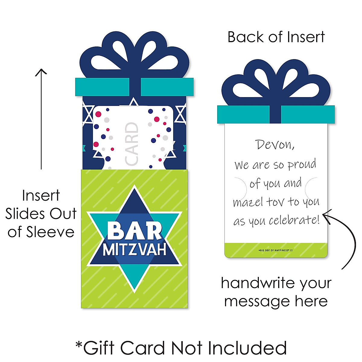 Big Dot of Happiness Blue Bar Mitzvah - Boy Party Money and Gift Card Sleeves - Nifty Gifty Card Holders - Set of 8