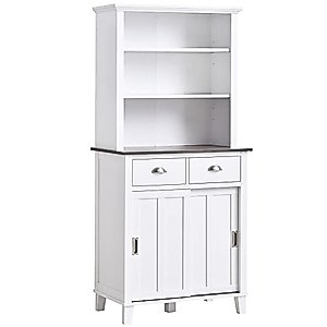 HOMCOM 67" Freestanding Buffet with Hutch, Kitchen Pantry Storage Cabinet with Sliding Doors, Drawers and Open Shelves, Adjustable Shelving, White