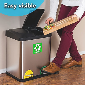 2 PC Recycling Stickers for Trash Can - 4 x 4 Vinyl Stickers - Waste Management Sticker - Trash Recycle Stickers - Green Recycling Bin Labels