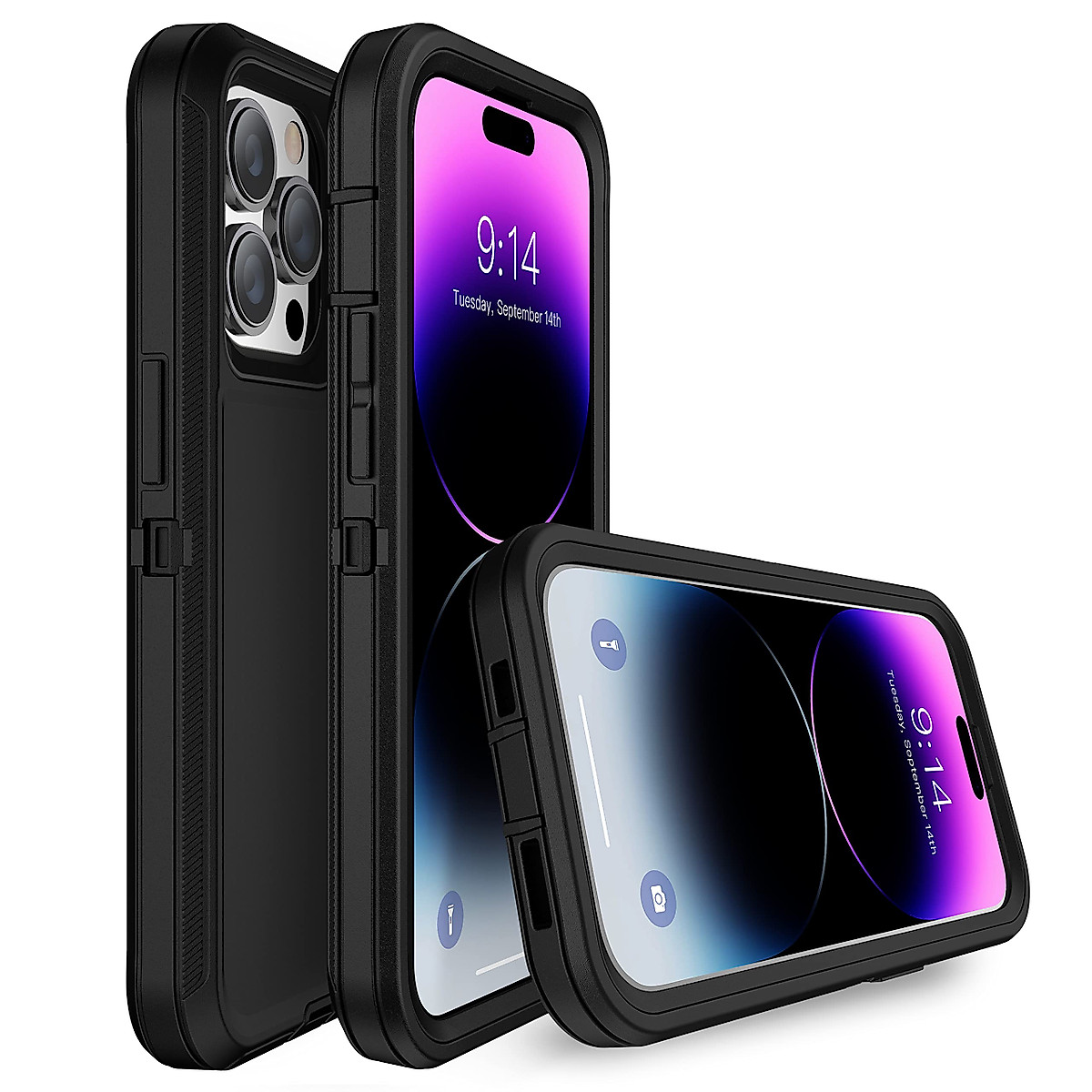 MXX Heavy Duty Made for iPhone 14 Pro Max Case with Tempered Glass Screen, Camera Lens Protector 3-Layer Full Body Protection Shockproof Dustproof Cover for 14 pro max Phone Case 6.7" (Black)