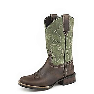 ROPER Boys' Full-Grain Leather Western Boot Square Toe Brown 3 D(M) US