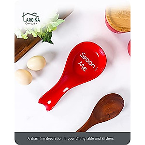 Lareina Ceramic Spoon Rest For Stove Top - Large Spoon Holder For Kitchen Counter Top, Heat-Resistant Cooking Utensil Rest, Cute Coffee Spoon Rest, Modern Farmhouse Kitchen Decor, Red