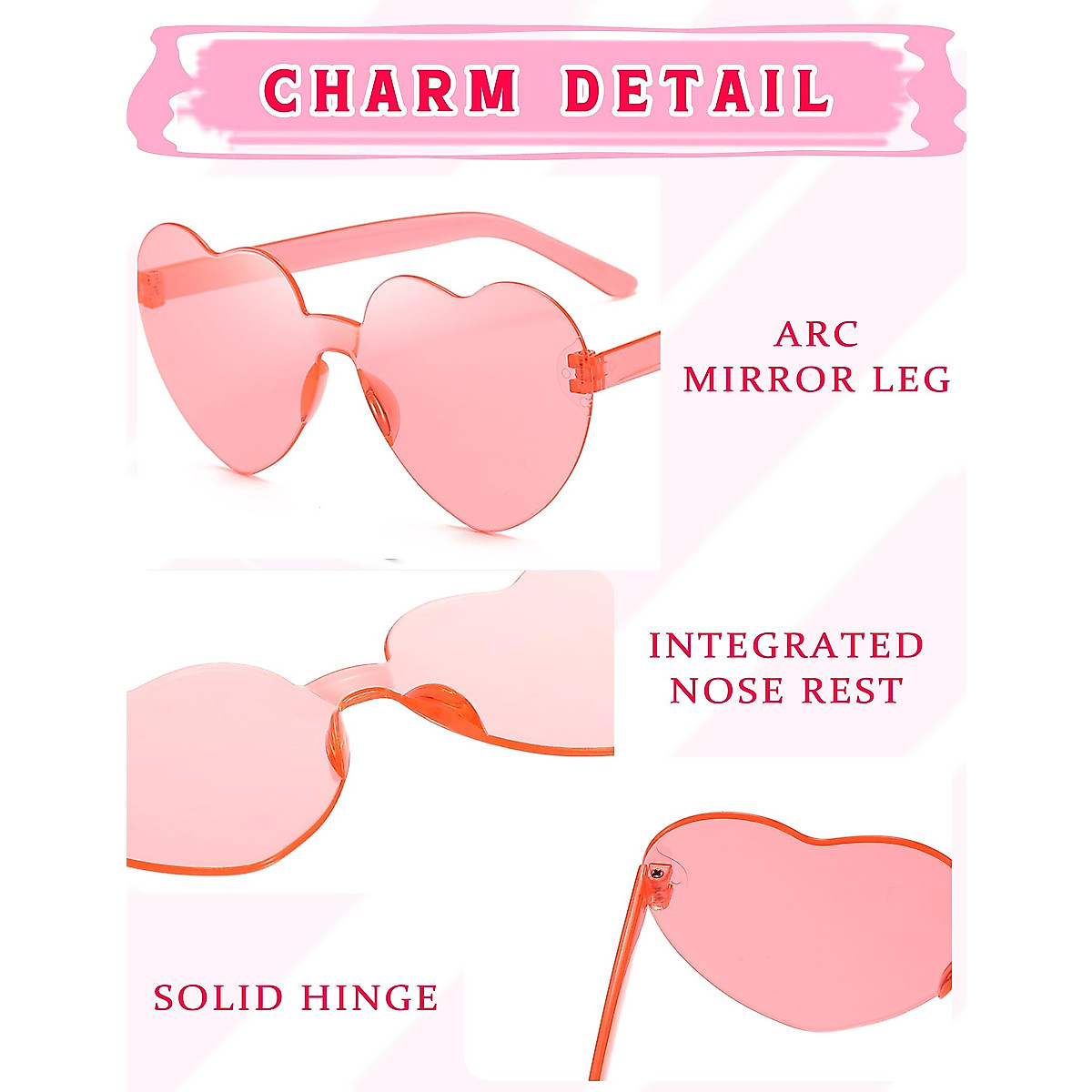 LIULIUBTY Heart Shaped Sunglasses Rimless Colorful Heart Glasses Bachelorette Party Favors (Mixed Colors)