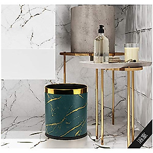 Huaqinglian 2.6Gallon Small Office Trash Can,Bathroom Garbage can,Bedroom Waste Basket Bin Garbage Bag invisable Trash Bin for Living Room (green gold marble)