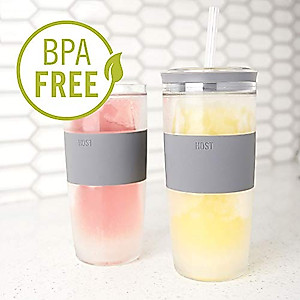 HOST Straw and Lid Plastic Double Wall Insulated Freezable Drink Chilling Tumbler with Freezing Gel Glasses for Red and White Wine, 16 oz, Grey