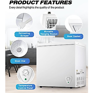 rosmena 7.0 Cu.Ft Deep Freezer-Chest Freezer with Adjustable Temperature, Top Open Door Small Freezer Perfect with Removable Basket for Home, Kitchen, Garage, Office, Shop, RVs, White