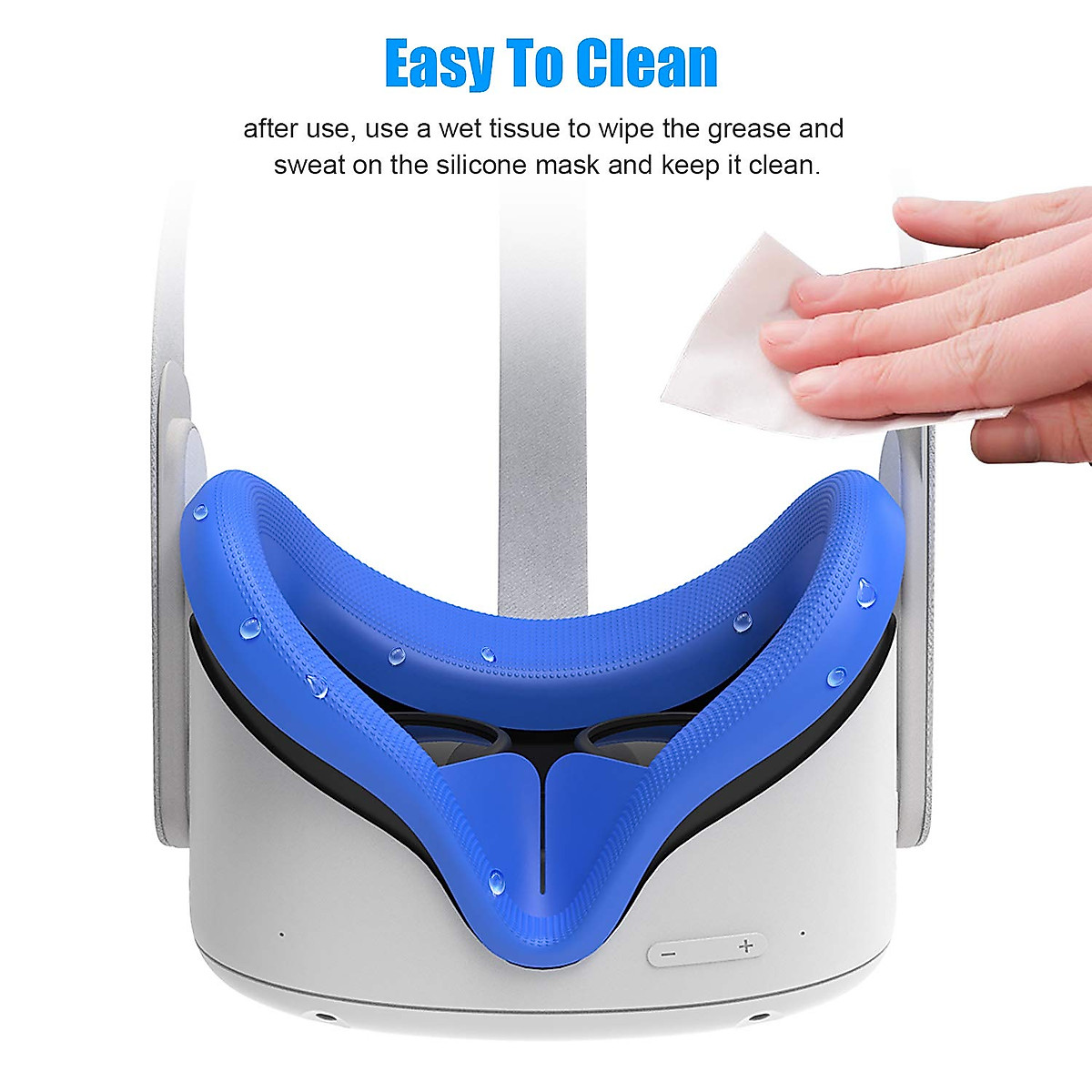 LEABBY VR Silicone Face Cover Compatible with Oculus Quest 2,Light-Thin VR Face Pads,Waterproof Anti-Dirty Replacement Facial Cushion VR Pads Accessories (1Pcs/Blue)