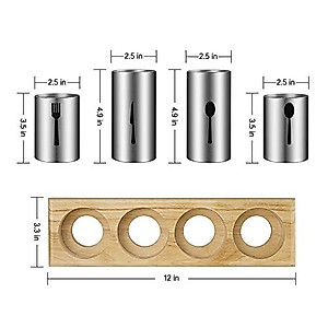 Silverware Holder,HBlife Utensil Holder with Caddy Silverware Container for Spoons ,Knives ,Forks Silverware Display Organizer Kitchen Dinner Table,Stainless Steel with Bamboo Wood Base