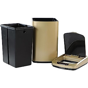 Hanover Home Hands-Free Metal Trash Can with Fingerprint-Resistant Finish, Soft-Close Motion Sensor Lid, and Removable Bin for Bathroom and Bedroom - 3.2 Gallons (12 Liters) in Gold