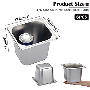 BSTKEY 6 Pack 1/6 Size 6 Inch Deep Hotel Pan, Stainless Steel Steam Table Pan, Stackable Catering Pan Metal Pan Commercial Food Pans for Kitchen Restaurant Buffet Party Supplies