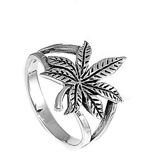 Sterling Silver Cannabis Sativa Marijuana Ring Wholesale Band 17mm Size 9