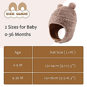 Bear Baby Winter Hat Toddler Earflap Beanie Unisex Infant Snow Cap Warm Fleece Kids Trapper Hats for Girls Boys 0-36M(Khaki,S)