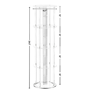 CRTERICX Acrylic Rotating Bookshelf, 5 Tier Round Clear Bookcase with Metal Base, 360 Spinning Bookshelf for Living Room, Bedroom, Corner, Floor Standing, 15.7" D x 15.7" W x 54.1" H