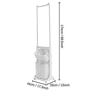 2-Tier Plastic Laundry Basket Laundry Hamper, Clothes Hamper with a thickened handle Shelf + Wheels ​Clothes Hamper Stands Up Well,Scope Of Application Bedroom/Balcony/Laundry Table(Off-White