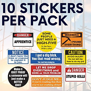 10-Pack of Funny Hard Hat Stickers. These Vinyl Decals are Awesome, Funny, Badass, and Cool. Best for Adult Men and Women. All are a Must Have Hardhat Accessory for Construction Workers, Union, etc.