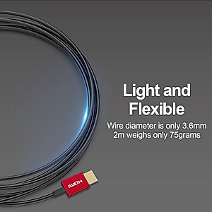 Rulykar Thin 8K HDMI 2.1 Cable 6.6FT/2M, Ultra High Speed 48Gbps, Ultra Thin HDMI 2.1 Φ3.6mm Cord,8K@60Hz, Dynamic HDR, eARC, Compatible with PS5, Xbox One, NS, GH5S, 8KUHD TV…