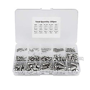 Screws Set, 250pcs M2/ M2.5/ M3 /M4/ M5/ M6/ M8/ M10 Machine Screws Set for Laptop/Keyboard/Phone/PC