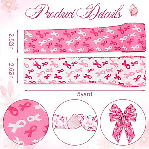 Hying 2 Rolls Breast Cancer Awareness Ribbons for Wreath Bows Wrapping Gifts, White Pink Ribbon for Gift Wrapping Breast Cancer Awareness Party Decoration DIY Crafts 2.5" X 10 Yards Wired Edge Ribbon