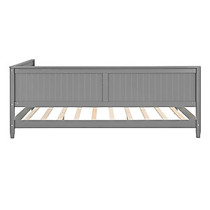 Full Size Daybed, Wood Full Low Bed Frame with Headboard and Sideboard, Wooden Floor Sofa Bed with Slats Support for Kids Room, Bedroom, Living Room, Gray
