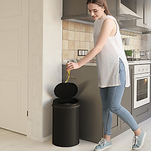 iTouchless 8 Gallon Touchless Sensor Trash Can with Odor Filter System, 30 Liter Round Black Steel Garbage Bin, Perfect for Home, Kitchen, Office