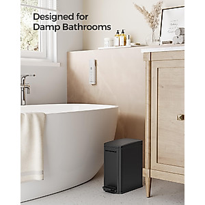 SONGMICS Bathroom Trash Can, 1.3 Gallon (5 L) Small Trash Bin with Lid, Slim for Small Spaces, Stainless Steel Garbage Can, Soft Close, Black ULTB560B05