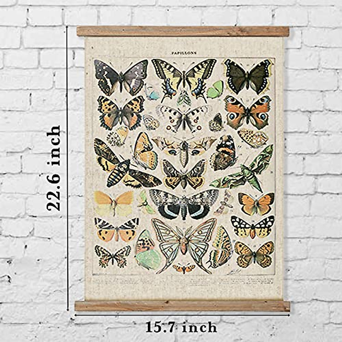 Vintage Butterflies Hanging Poster, Retro Style of Wall Art Prints, Printed on Linen with Wood Frames, Ready to Hang