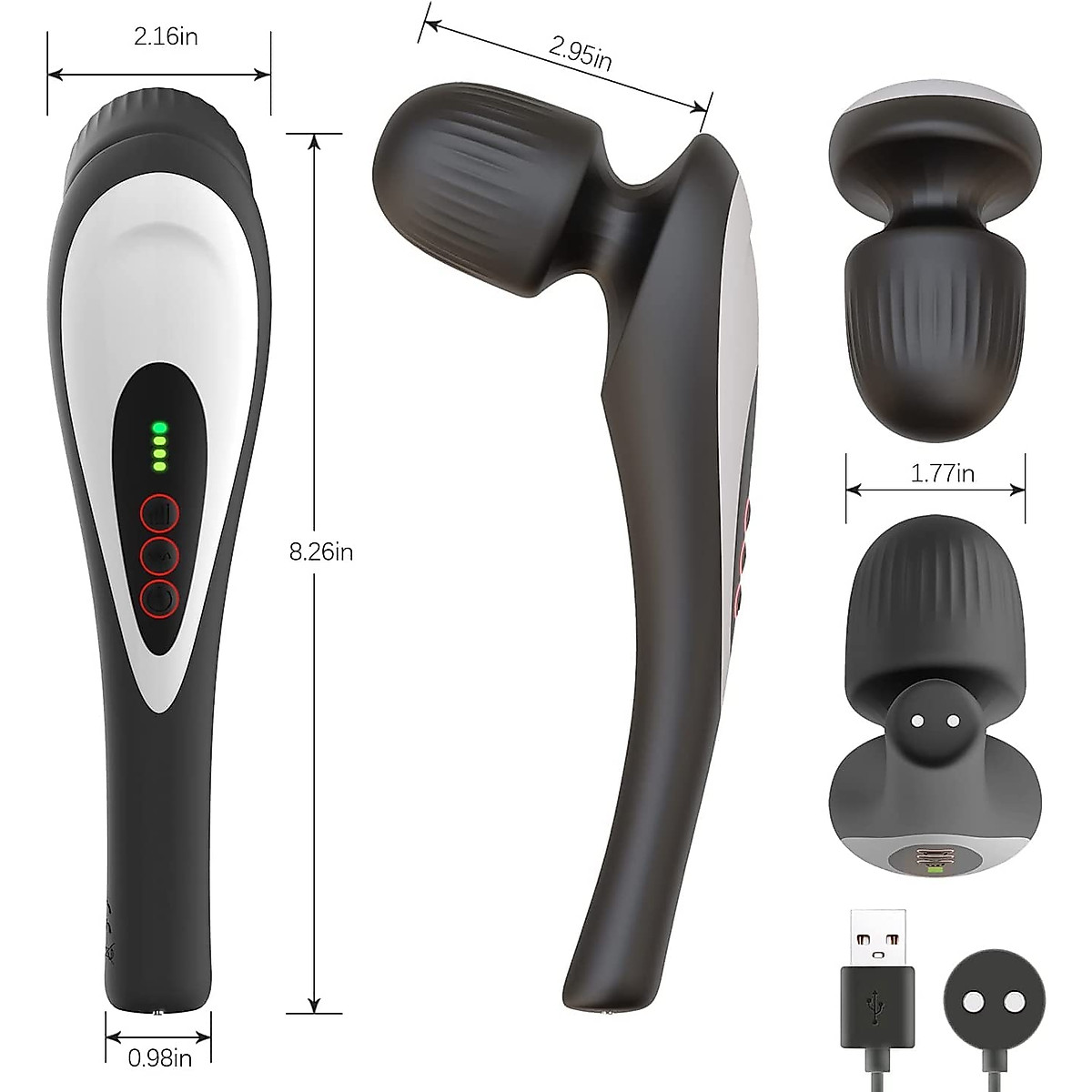 Roysmart Personal Handheld Vibrating Massager-Cordless Electric Muscle Deep Tissue Massager for Neck Back Shoulder Foot, Portable Seven Wand Massager for Full Body (Black)