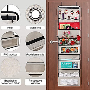 VICTORICH Super Convenient Sturdy Door Over Hanging Organizer, Behind The Door Storage Organizer with Hook and Large Clear Windows, Hanging Wall File Organizer (1 Pack A-Silk-Beige)