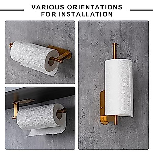 Honmein Paper Towel Holder, Upgrade SUS304 Stainless Steel Paper Towel Holder Under Cabinet, Bend-Resistant, Self-Adhesive or Drill mounting (Gold)