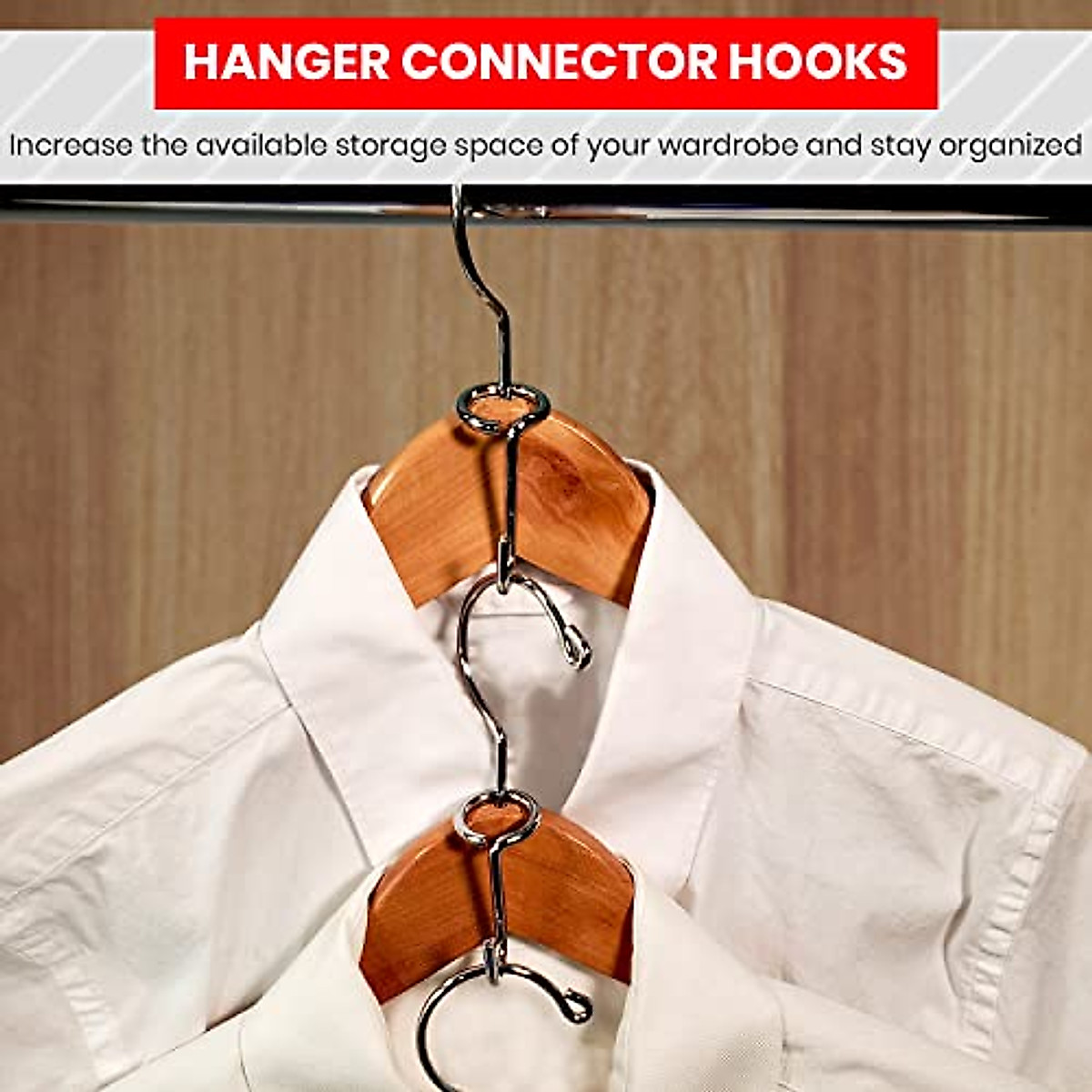 12-Pack Space Saver Heavy Duty Premium Hanger Clips Hook connectors Extenders Fits Over The Neck of Any Thin or Thick Plastic or Metal Closet Hangers Efficient Storage Easy Access