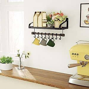 Love-KANKEI Pot Rack Wall Mounted Pan Pot Organizer Wall Shelf with Towel Bar and 8 Hooks for Kitchen Cookware Utensils Organization Black