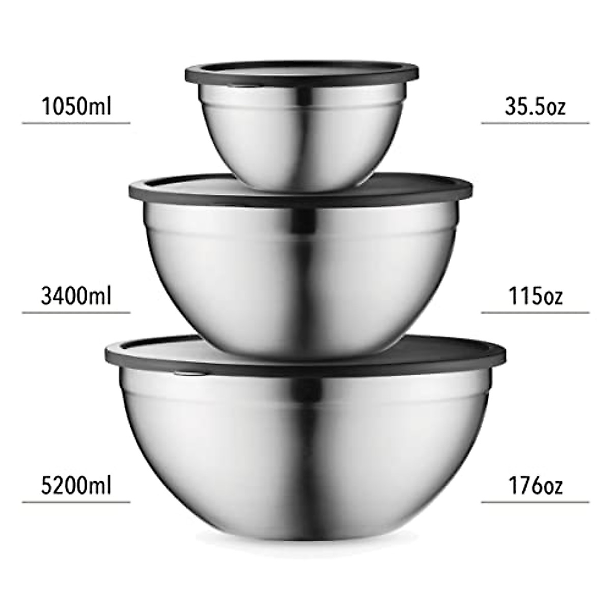 Table Concept Mixing Bowls with Airtight Lids, Stainless Steel Nesting Bowl Set for Space Saving Storage, Ideal for Cooking, Baking, Prepping & Food Storage