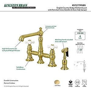 Kingston Brass KS7277PXBS English Country 8" Bridge Kitchen Faucet with Sprayer, Brushed Brass