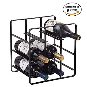 Buruis 9 Bottles Metal Wine Rack, Free-Standing Cabinet Water Bottle and Wine Rack Storage Organizer for Kitchen Countertop, Pantry, Fridge, Space Saver Protector for Red and White Wines Bottle