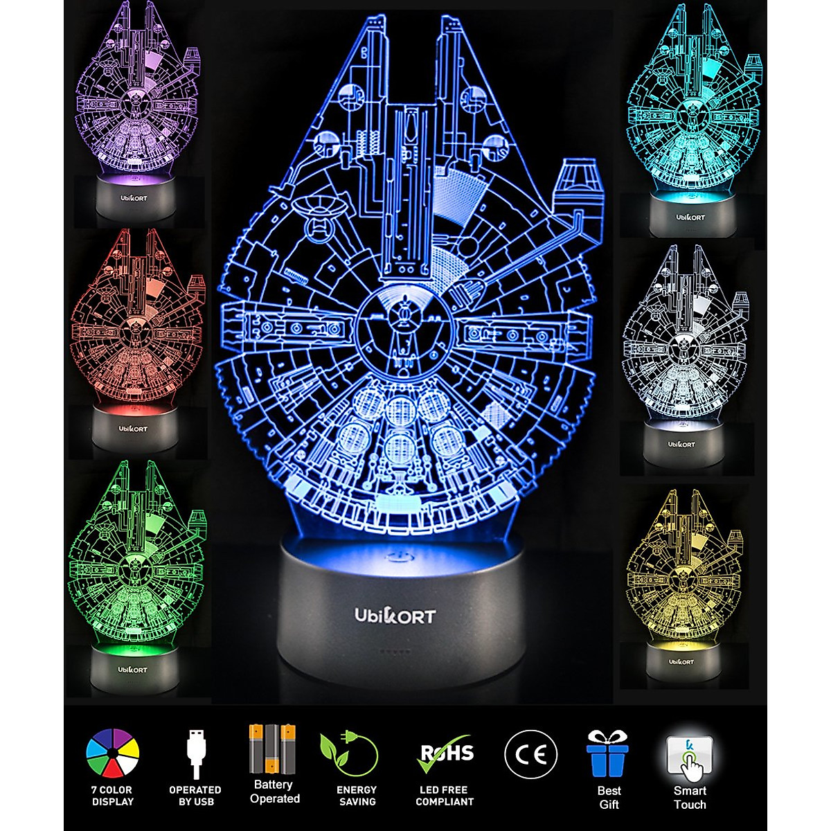 UbiKORT Star Wars Lamp Millennium Falcon 3D Lamp Star Wars Gifts for Men or Kids Birthday Star Wars Decor Room Fans [Upgrade Version]