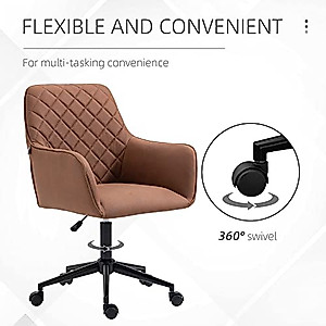 Vinsetto Mid Back Modern Home Office Chair Swivel Computer Desk Chair with Adjustable Height, Microfiber Cloth, Diamond Line Design, and Padded Armrests, Brown