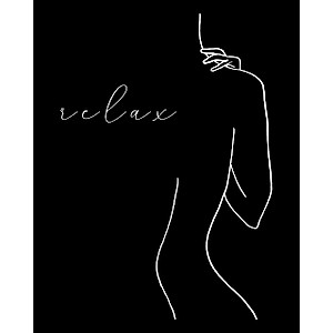 Abstract Minimalist "Relax, Unwind" Black Wall Decor - Set of 2-8"x10" UNFRAMED Prints - Modern, Minimal, Black And White Line Art - Female Figure Silhouette - Bathroom Wall Decor
