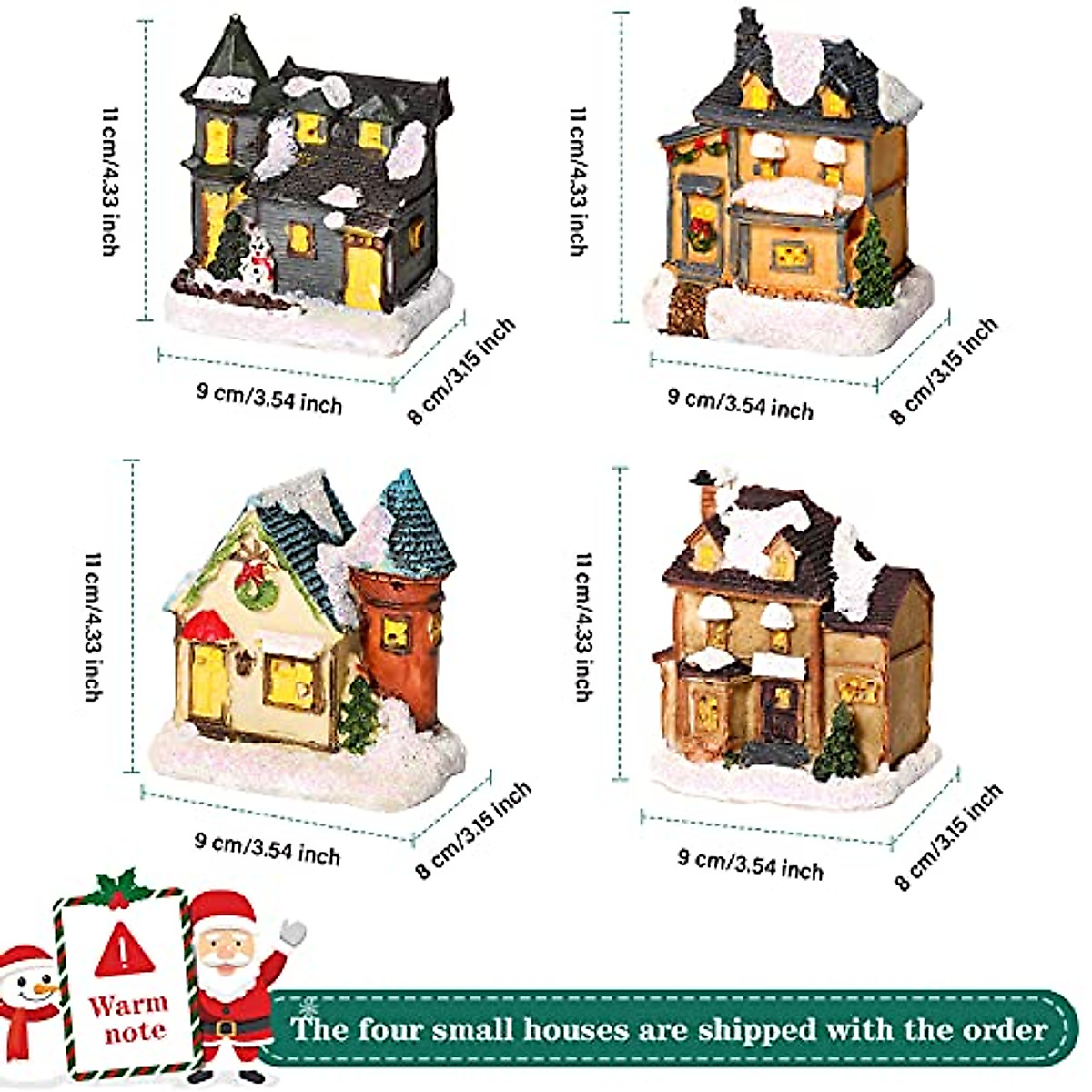 Yerliker 28 Pieces Christmas Mini Miniature Village Accessories Artificial Trees Street Lamps Santa Snow Houses Elk for Miniature Scenes Village Displays (Lake Blue and Beige,Gnome Style)