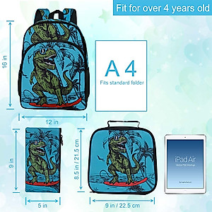 gxtvo 3PCS Dinosaur Backpack Boys, 16" Kids Preschool Elementary Dino Bookbag and Lunch Box