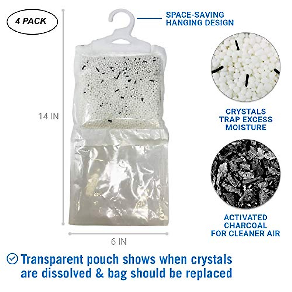 4 Packs Moisture Absorbers Boat Dehumidifier Moisture Absorber Hanging Bags and Charcoal to Get Rid of Smell & Remove Damp Musty Humidity Smell | Unscented Dry Basement Closet Home Car RV or Boating