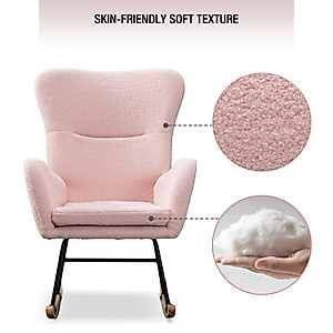 ONPNO Modern Rocking Accent Chair, High Backrest Glider Rocker for Baby Nursery, Uplostered Comfy Armchair for Living Room Bedroom (Pink)