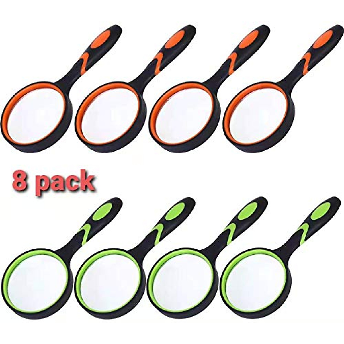 SHENGQIDZ 8 Pack 8X Handheld Magnifying Glass Shatterproof Reading Magnifier for Seniors and Kids, 50mm Real Glass Magnifying Lens with Non-Slip Rubber Handle for Reading Hobbies and Science